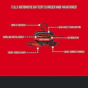 CRAFTSMAN Battery Charger and Maintainer, CMXCESM260, 3-in-1, Fully Automatic, 3 Amps, 12 Volt, for Motorcycle, Car, SUV, Truck and Marine Batteries