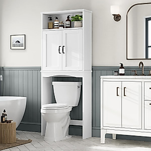 Baztin Over The Toilet Storage Cabinet, Over Toilet Storage Bathroom Organizer with Inner Adjustable Shelf and Top Open Storage Above The Toilet Storage Cabinet Behind Toilet Bathroom Cabinet, White