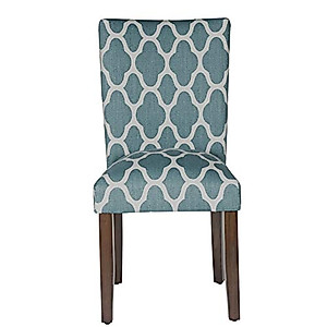 HomePop Parsons Classic Upholstered Accent Dining Chair, Set of 2, Teal and Cream Geometric