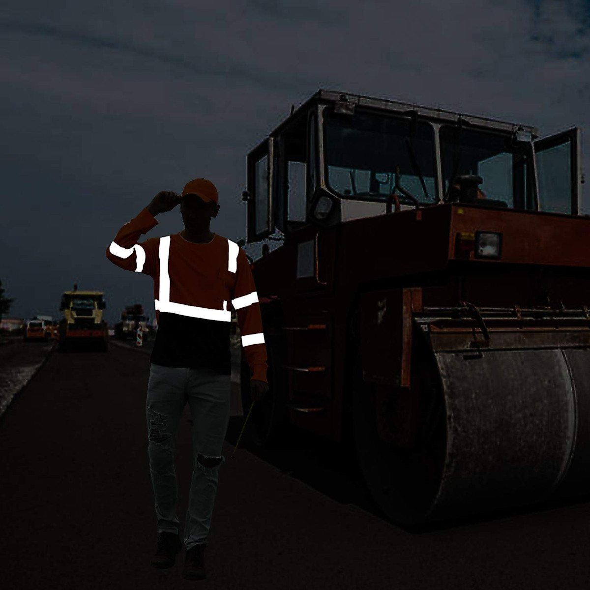 AYKRM Safety Shirts for Men Long Sleeve Safety T Shirt Reflective High Visibility hi vis Long Sleeve T Shirt (Orange, L)