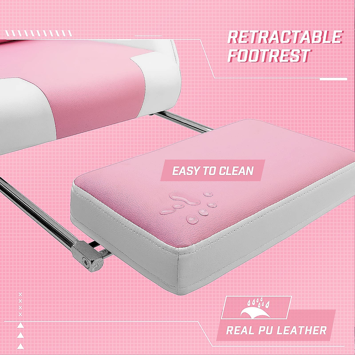 VITESSE Pink Gaming Chair with Footrest Cute Kawaii Gaming Chair for Girl Gamer Chair Ergonomic Office Desk Chair Racing Chair Adjustable High Back Chair with Lumbar Support and Headrest,Pink/White