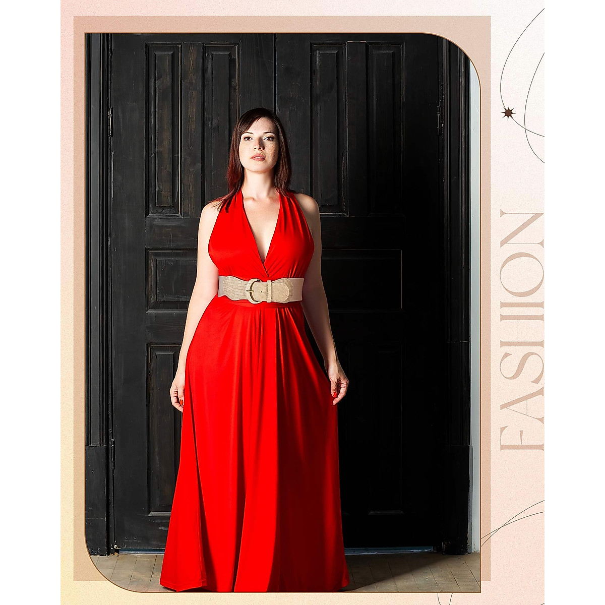 SATINIOR 3 Pieces Women Wide Belt for Dress Women Dress Belt Stretchy Cinch Leather Elastic Belt for Ladies Dress Decoration (Black, Khaki, Beige with Gold Buckle,S)