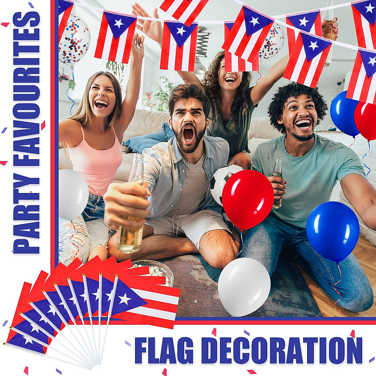 54 Pcs Puerto Rico Party Decorations Set 2 Puerto Rican Flag Banners 10 Puerto Rico Mini Hand Held Flags 40 Blue Red White Confetti Latex Balloons for Patriotic Anniversary Veterans Day