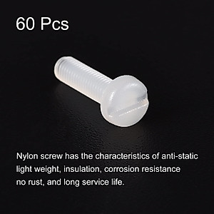 uxcell M3 x 25mm Nylon Machine Screws, Pan Head Slotted Screw Fasteners, 60pcs