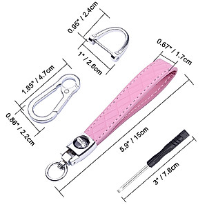 Wisdompro Microfiber Leather Car Keychain, Universal Key Fob Keychain Leather Key Chain Holder with 3 Keyrings and 1 Screwdriver for Men and Women - Pink
