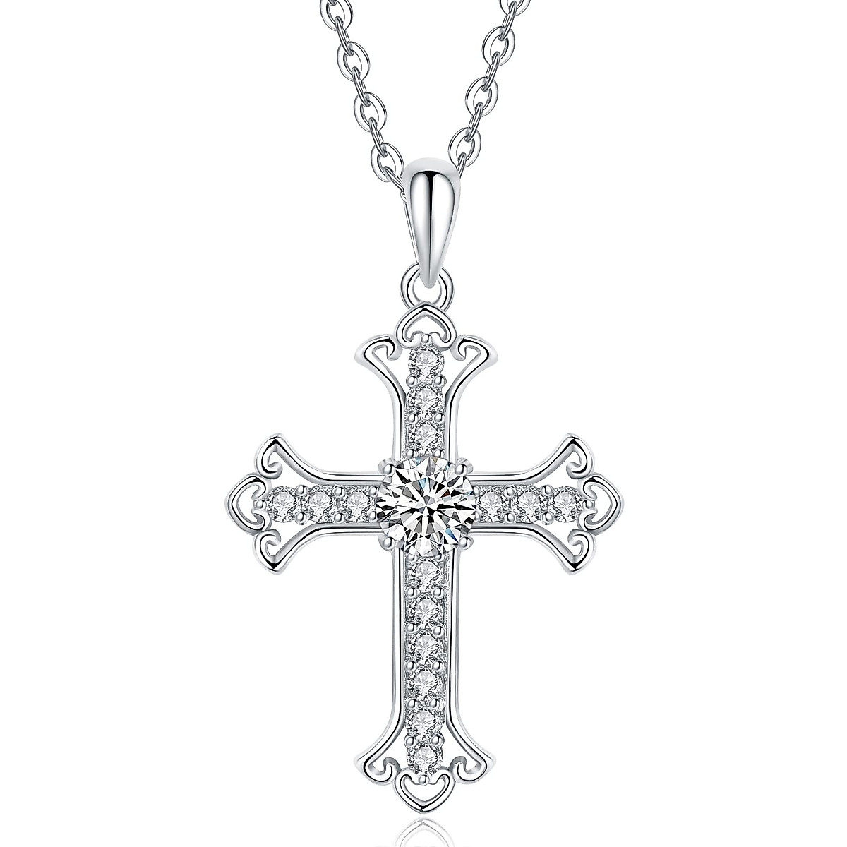 CHIRENMA 925 Sterling Silver Moissanite Cross Pendant Necklace for Women, Silver Women's Cross Necklace, 18"+2" extender chain (cross)