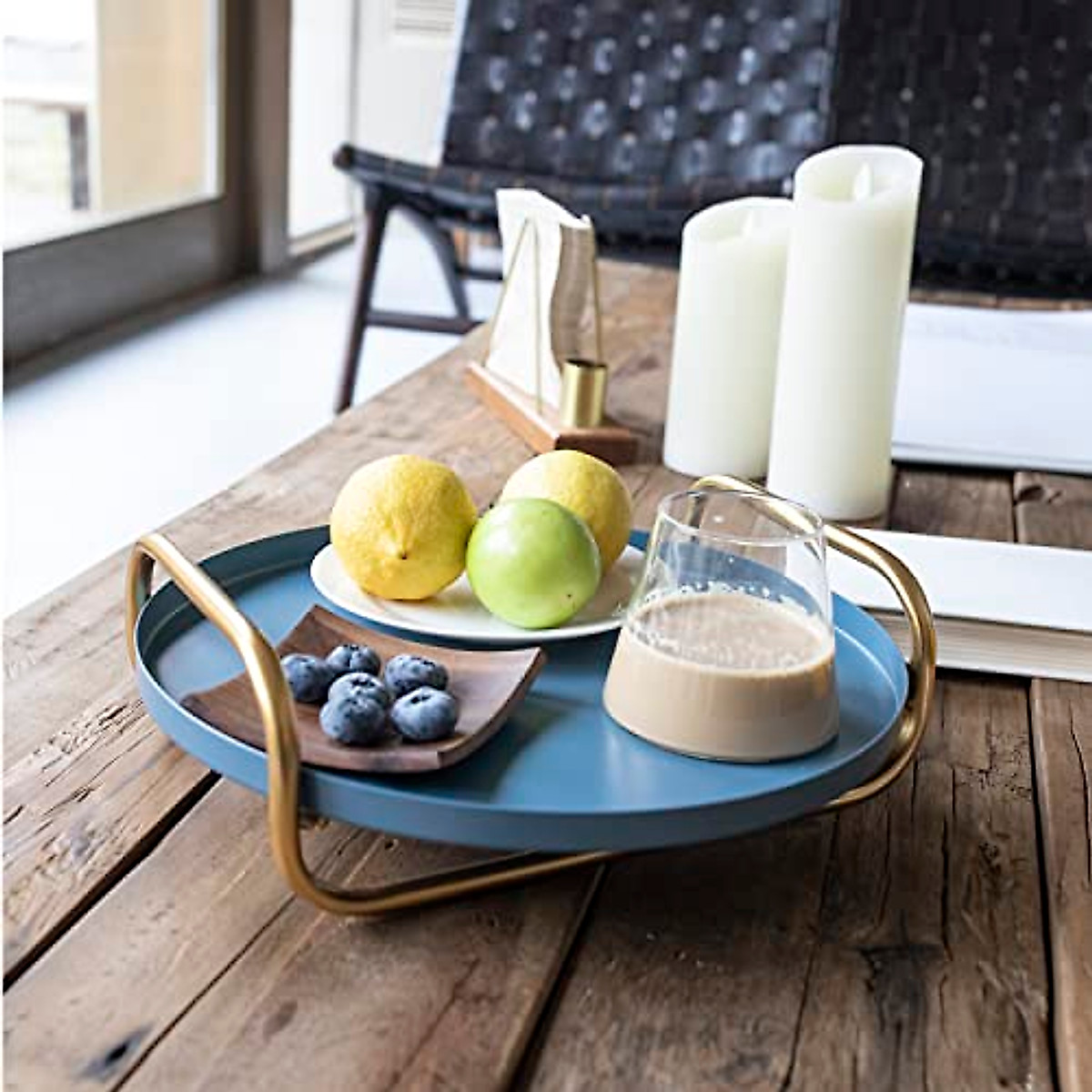 Decorative Trays, Metal Coffee Table Tray, Decorative Serving Tray with Gold Handle, Table Decor for Coffee Table, Coffee Bar, Kitchen Counter, Dining Table, Home Decor, Decorative Table