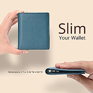 Bveyzi Ultra Slim Small Leather Women Wallet Rfid Blocking Tiny Thin Bifold Pocket Ladies Purse(Lake Blue)