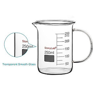 stonylab Glass Beaker with Handle, Borosilicate Glass Graduated Low Form Griffin Beaker with Handle and Pouring Spout, 250 ml
