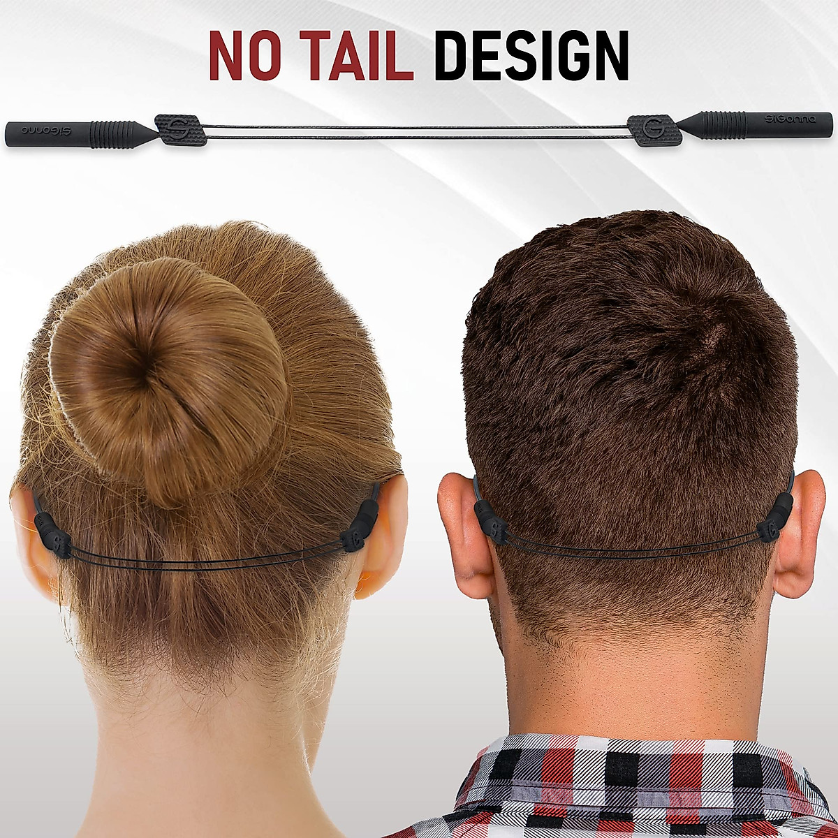 SIGONNA Eye Glasses String Strap Holder - No Tail Sunglass Strap for Men - Adjustable Eyeglass Strap for Women - Wired Eyewear Retainer Lanyard - 2 Cords - 15" L