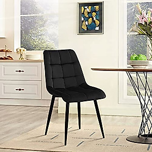 TUKAILAI Velvet Dining Chairs Set of 2, Soft Comfy Upholstered Seat and Backrest Accent Chair, Modern Leisure Side Chair with Metal Legs for Kitchen, Living Room, Lounge (Black)