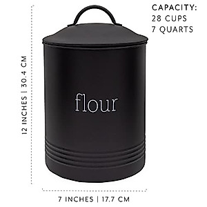 AuldHome Enamelware Black Flour Canister; Modern Farmhouse Style Staples Storage for Kitchen