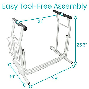 Vive Toilet Safety Rails for Elderly - Medical Bathroom Frame - Railing Helper for Handicap, Disabled, Seniors - Bariatric Assist Handrail Grab Bar - Adjustable Height, Padded Arms Fit Most Toilets