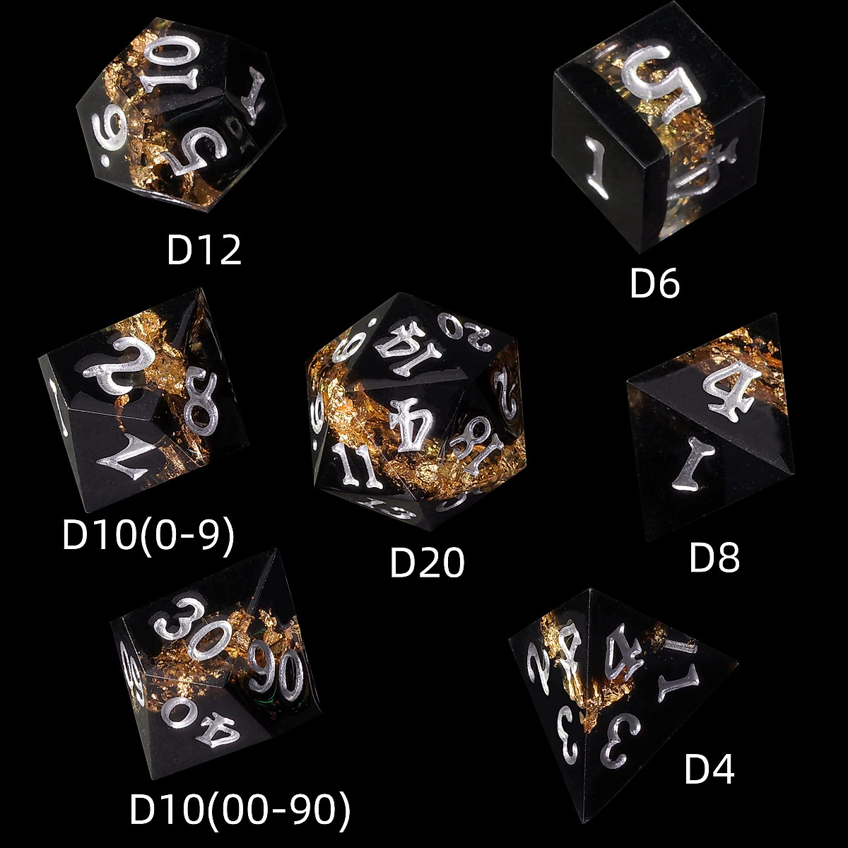 DND Dice Set Sharp Edge Galaxy Dice Handmade Resin Polyhedral Dice for Dungeon and Dragons RPG D20 Tabletop Roleplaying Party Games (Black & Green)