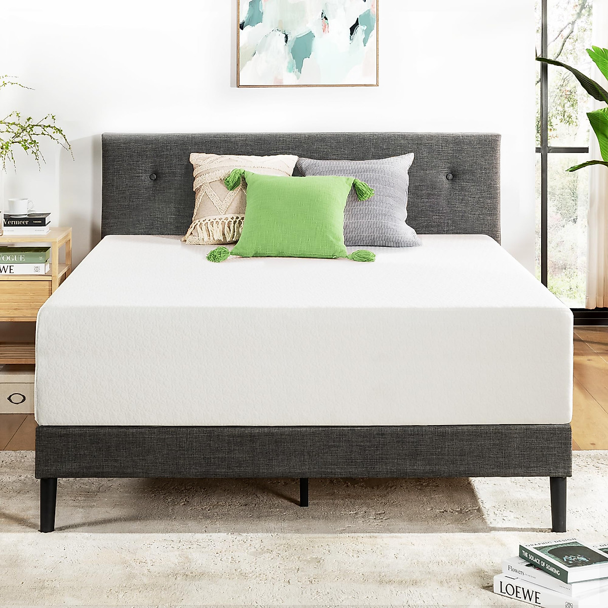 Best Price Mattress 14" Signature Green Tea Memory Foam Mattress, Cal King, White