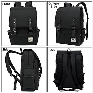 Wesoke Vintage Women Laptop Backpack, School College Student Bookbag Travel Rucksack Casual Daypack Business Work Computer Back Pack for Men, Fashion Nurse Bag Fits 15.6 Inch Notebook, Black