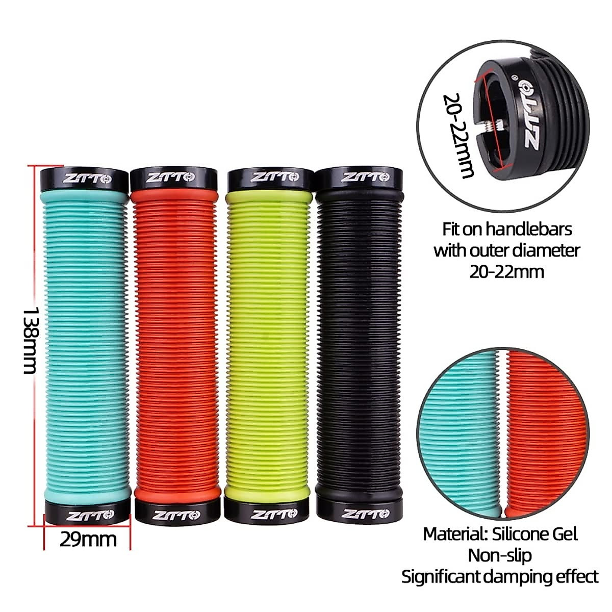 ZTTO Bike Handlebar Grips, Double Lock Bicycle Handle Bar Soft Non-Slip Rubber Hand Grip Comfortable Ergonomic for BMX, Mountain Bike, Beach Bike, Scooter, Folding Bike