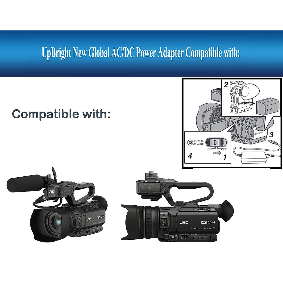 UpBright 12V AC/DC Adapter Compatible with JVC GY-HM170U GY-HM200U GY-HM600U GY-HM650U GY-LS300CHU 4K CAM HDMI ProHD Handheld Camcorder QAL1422-006 12VDC 3A Power Supply Cord Cable Battery Charger PSU