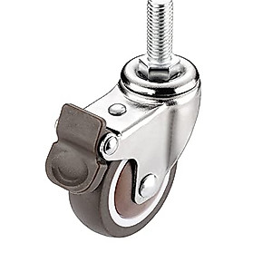 Stem Casters, 360 Degree Swivel Stem TPR Wheels with Metric M6-1.0x15mm Thread Rods Replacement Industrial Castors for Carts, Furniture, Dolly, Workbench (1.5 inch with Brakes)