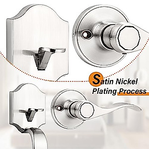 Probrico Camelot Trim Lower Half Front Entry Handleset, Passage Lock Grip Handle with Wave Lever, Keyless Door Locks Brushed Nickel, Interior and Exterior Entrance Passage Lock