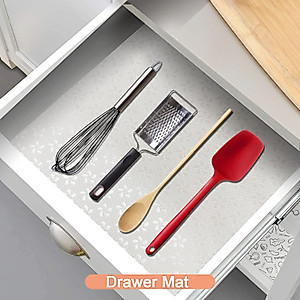 Shelf Liner, Shackcom 17.5in x 19.7ft Non-Slip Drawer Liner, PET Non Adhesive Washable Oil-Proof for Kitchen Cabinet, Shelves, Refrigerator, Storage, Table, Sink Mat (Clear, Bauhinia Pattern)