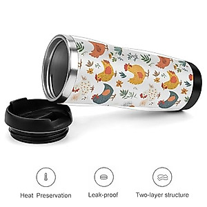 Colorful Chickens Travel Coffee Mug Reusable Insulated Drinking Cup with Lid for Home Outdoor Works 13 Oz