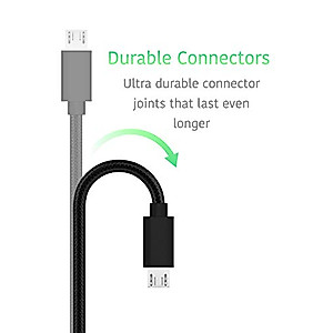 TALK WORKS Micro USB Cable 3 Pack 6ft Long Android Phone Charger Braided Heavy Duty Fast Charging Cord for Samsung Galaxy S6 / S7, Tablet, Bluetooth Speaker, Wireless Earbuds Headphones - Black