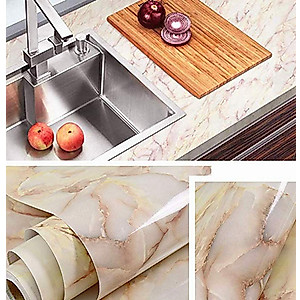 Yija Self Adhesive Granite White Pink Jade Look Marble Gloss Film Vinyl Counter Top Peel and Stick Wall Decal 15.6inch by 79inch