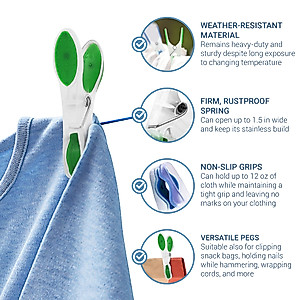 Meadow Lane Heavy Duty Plastic Clothespins, 1-Pack (24 Pins), Durable Outdoor Clothes Pins for Air-Drying, Multipurpose for Laundry, Crafts, Organizing, and More