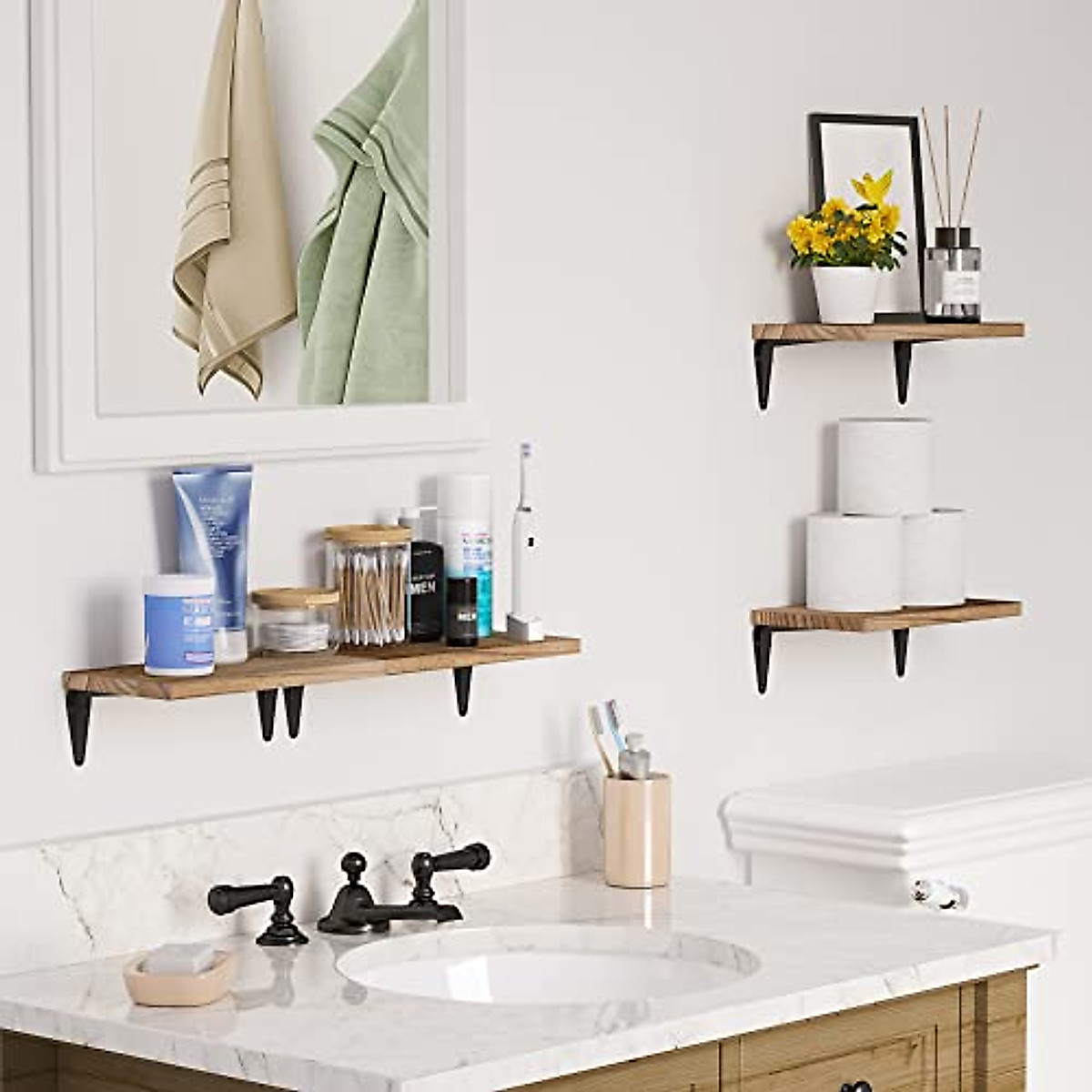 Wallniture Arras Floating Shelves for Wall Decor, 11"x6" Wood Wall Shelves Set of 4 for Living Room Decor, Bedroom, Office, Bathroom, Burnt