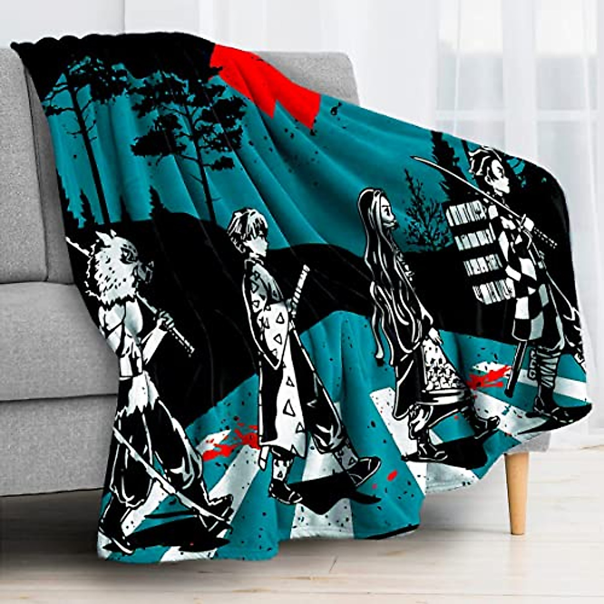 2 PCS Anime Blanket Soft Throw Blanket with Anime Pillow Case,3D Printed Japanese Anime Fuzzy Blanket Cozy Blanket for Sofa Office Outdoor Picnic Travel
