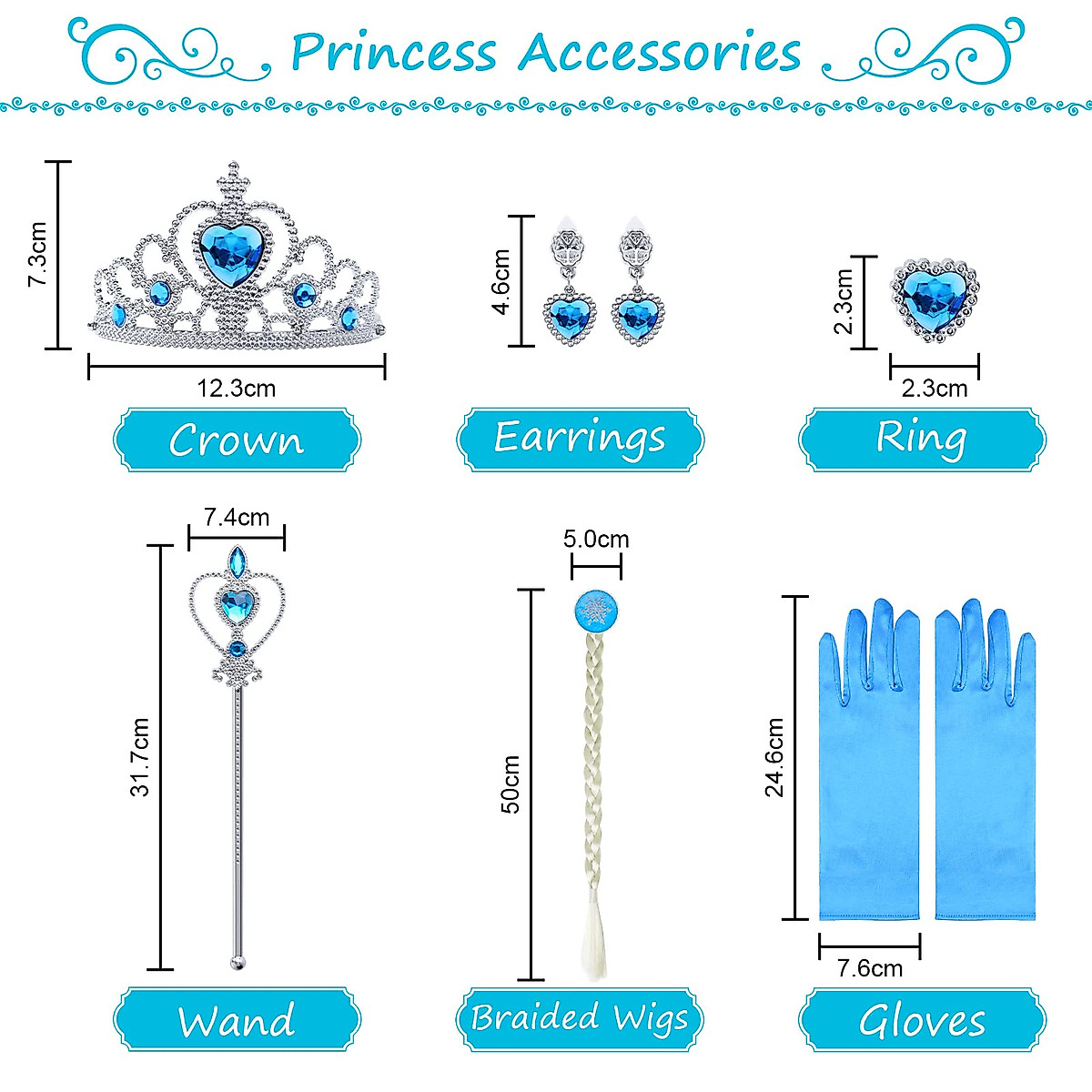 URAQT Princess Dress Costume for Girls Princess Dress Up Deluxe Girls Fancy Dress Snow Queen Birthday Party Cosplay Costume with Crown Wand Accessories