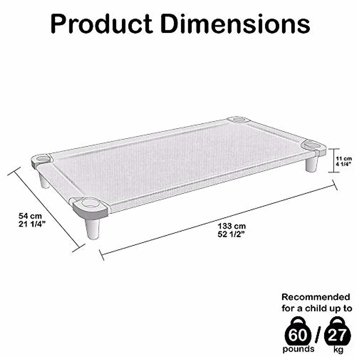 Acrimet Premium Stackable Nap Cot (Stainless Steel Tubes) (White Cot - White Feet) (1 Unit)