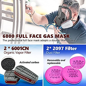 GZYZAMZ 6800 Full Face Gas Mask - Anti-fog, Dust-proof Respirator Nuclear with 2097 & 6001CN Filters Protection for Painting, Mechanical Polishing, Welding and Other Work Protection