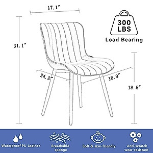 YOUNUOKE Dining Chairs Set of 2 Upholstered Mid Century Modern Lounge Chair Armless Faux Leather Makeup Chairs with Padded Backs Metal Legs Adjustable Feet for Kitchen Living Room Bedroom Khaki