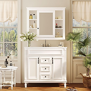 36 in Bathroom Vanity with Sink and Medicine Cabinet Set, 2 Drawers, 2 Doors and Shelves, Wood Single Sink Bathroom Cabinet with Soft Closing, Modern White Bathroom Vanity Set
