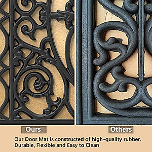 FIOZOR Original Rubber Door Mat for Outdoor Indoor, Easy Clean, Durable Waterproof Doormats, Low-Profile Rug Mats for Patio,Entry (Black Flower, 24 * 16")
