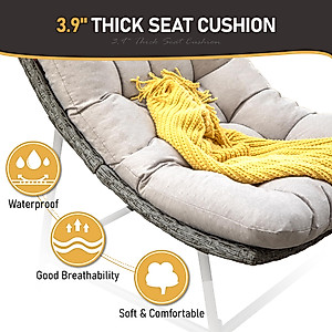 Sophia & William Outdoor Papasan Chairs with Cushion and Frame, Patio Rattan Club Scoop Chairs with 3.9" Cushions, Oversized Padded Lounge Chairs Set of 2, 350Ibs Capacity, Indoor & Outdoor Use