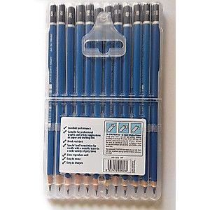 Wooden Lead Pencil By Staedtler Mars Lumograph - Pack of 12 Degrees in Practical Plastic Storage Box with Staedtler Tub Sharpener and Rasoplast Eraser