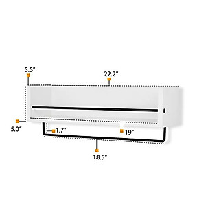 Rustic State Wall Mount Wood Floating Shelves with Metal Rail & Towel Bar - Spice Rack Display - Kitchen, Bathroom, Living Room, Bedroom Wall Décor Storage Organizer - White