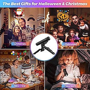 Christmas Projector Lights Indoor 2 in 1 LED Projector Light Flashlight with 10 HD Never-Fading Patterns Home Xmas Halloween New Year Decorations