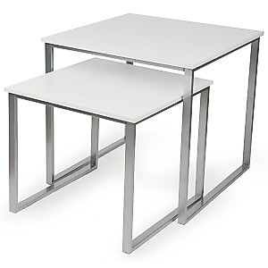 Displays2go Square Nesting Tables, Set of 2 Sizes - White