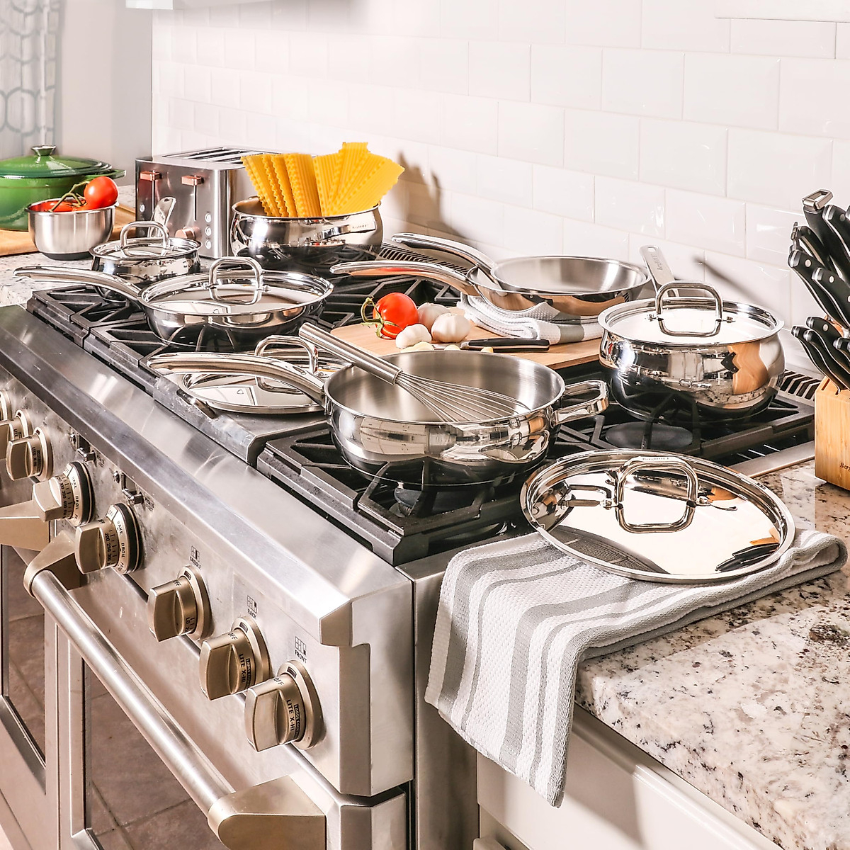 BergHOFF Belly Shape 18/10 Stainless Steel 12Pc Cookware Set, Metal Lids, Fast, Evenly Heat, Induction Cooktop Ready