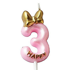 QQYL Gold 3 Candle Birthday Girl,Pink Third 3th Birthday Candle Girl for Cake Topper, Number 3 Cake Topper Gold, 3th Birthday Party Decoration for Three 3 Year Old Party Cake Candle (Style7, Number 3)