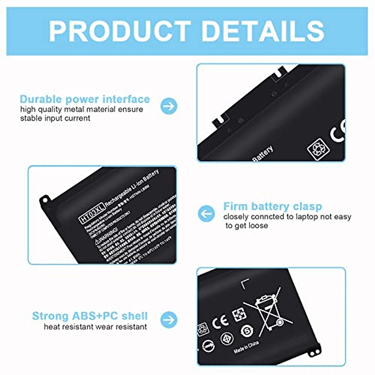 HTO3XL Laptop Replacement L11119-855 HT03XL Battery for HP Pavilion 14 15 17 15-CS 15-DA 15-DB Series 15-DA0012DX 14-CE0068ST 15-CS3073CL 15-CS3153CL 15-CS2064ST 15-DA0014DX Fits HT03041XL HSTNN-LB8M