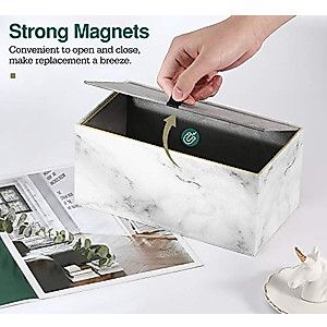 Lewondr Marble Tissue Box Cover, Rectangular PU Leather Facial Tissue Box Holder, Napkin Storage Box, Toilet Paper Holder Case Dispenser for Countertop Bedroom Bathroom Car Office - 9.8" x 5.3" x 4.5"