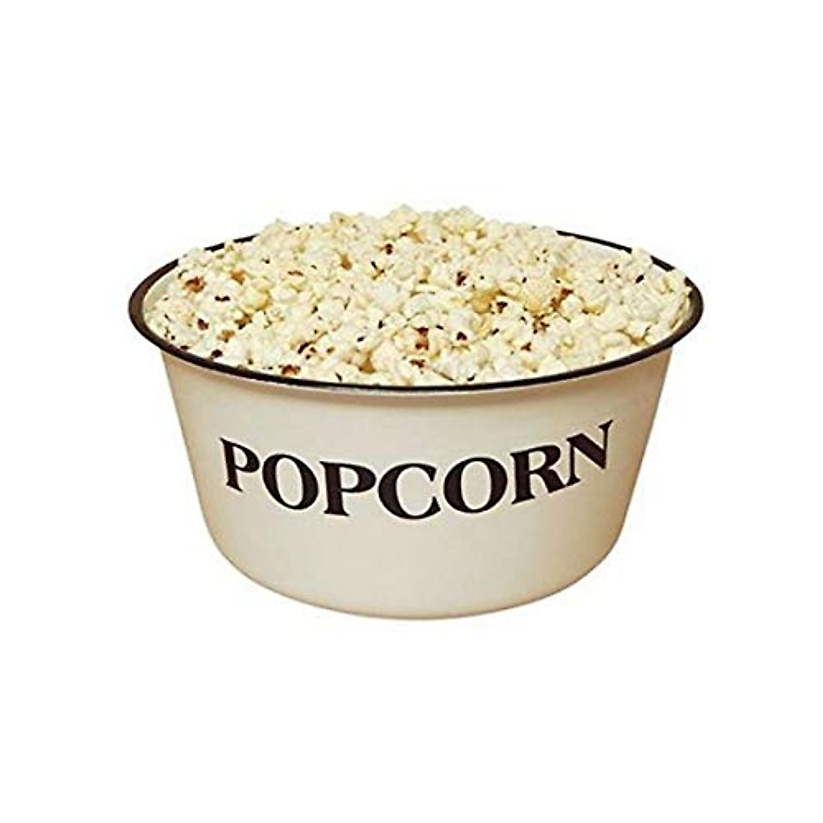 Large Popcorn Bowl - Round White Dish with Black Touches and Rim for Snack - Popcorn Bucket, Dishwasher Safe