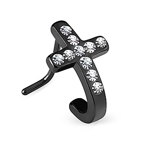 Covet Jewelry Pave Crystals Cross 316L Surgical Steel L Bend Nose Stud Rings (Black/Clear)