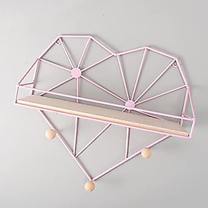 Alipis Floating Shelves Heart Hanging Shelf Wall Decor Metal Wall Art Grid Photo Panel Hanging Display Frames Key Hooks for Room Office Wall Decoration Pink