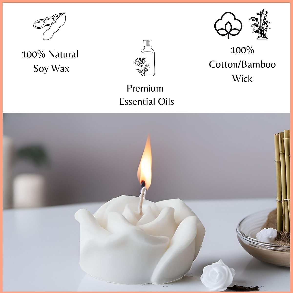 White Rose Petal Soy Wax Candles in Bulk - Scented Wedding Favor, Bridal Shower Baby Shower Birthday Gift - Dried Flower, Wax Stamp (10 Pieces)